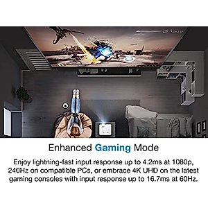 Optoma UHD38x Bright, True 4K UHD Gaming Projector | 4000 Lumens | 4.2ms Response Time at 1080p with Enhanced Gaming Mode | Lowest Input Lag on 4K Projector | 240Hz Refresh Rate | HDR10 & HLG