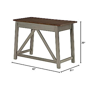 OSP Home Furnishings Milford Rustic 42 Inch Writing Desk with 2 Drawers and Burnished Decorative Hardware, Slate Gray