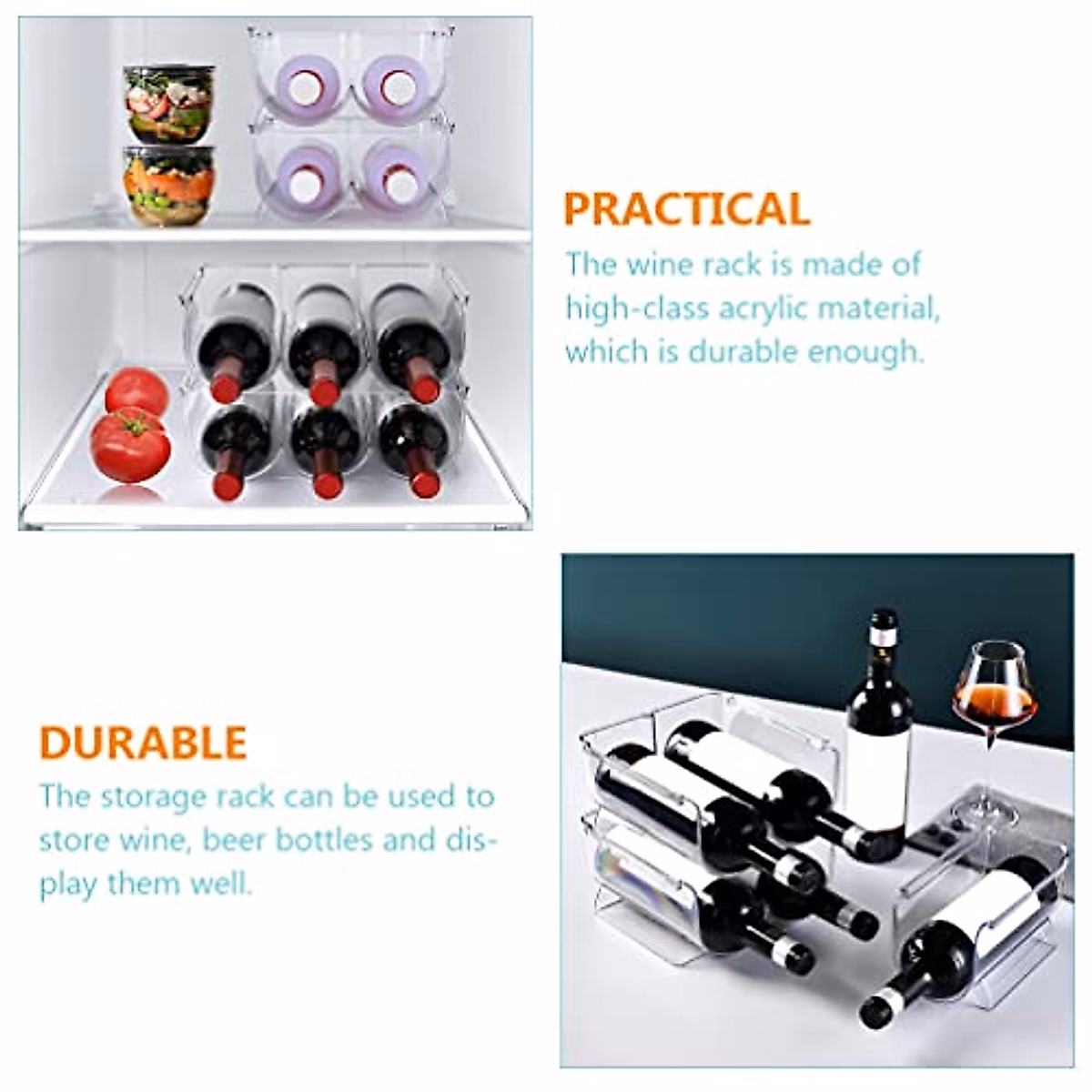 BESTonZON 2 Pack Plastic Water Bottle Organizer, Stackable Bottle Holder Storage Rack for Cabinet, Kitchen Countertop, Pantry Organization, Fridge, Free- Standing Cup Organizer Hold 4 Bottles, Clear