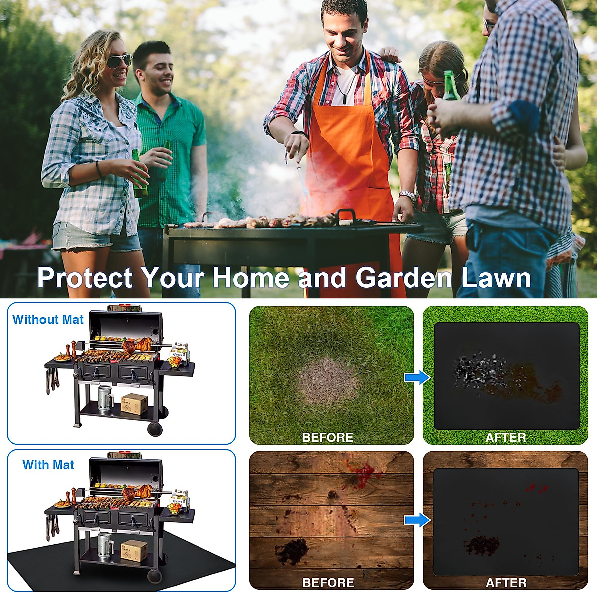 KOYLIM Under Grill Mats for Outdoor Grill - 60 × 45 inches Deck and Patio Protector Double-Sided Fireproof Mat - Oilproof Waterproof BBQ Mat for Under BBQ - Fire Pit Pads Indoor Floor Fireplace Mat