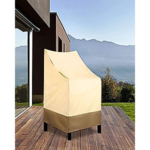 High Back Patio Chair Covers Waterproof Heavy Duty Stackable Outdoor Bar Stool Cover Beige Patio Furniture Covers Outside Lounge Deep Seat Covers, Lawn Chair Covers, High Back, Beige and Brown, 1 Pack