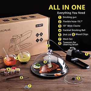 Smoking Gun Kit For Foods and Drinks, INKBIRDPLUS Smoker Infuser 17PCS PRO Premium Kit with 6 Flavors Wood Chips, DOME Lid, 2 Cocktail Balls, Indoor Cold Smoke Infuser for Sous Vide, BBQ, Cheese, Meat