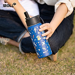 Mollcity 16 oz Stainless Steel Vacuum Insulated Water Bottle with Straw Lid-Reusable Metal Water Flask for School, Boys | Girls-Space