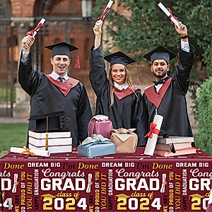Lenyunge Graduation Tablecloth Class of 2024,Graduation Party Decorations Congrats Grad Tablecover for 2024 Graduation Party Supplies,Maroon 3Packs Plastic High School University College Decorations