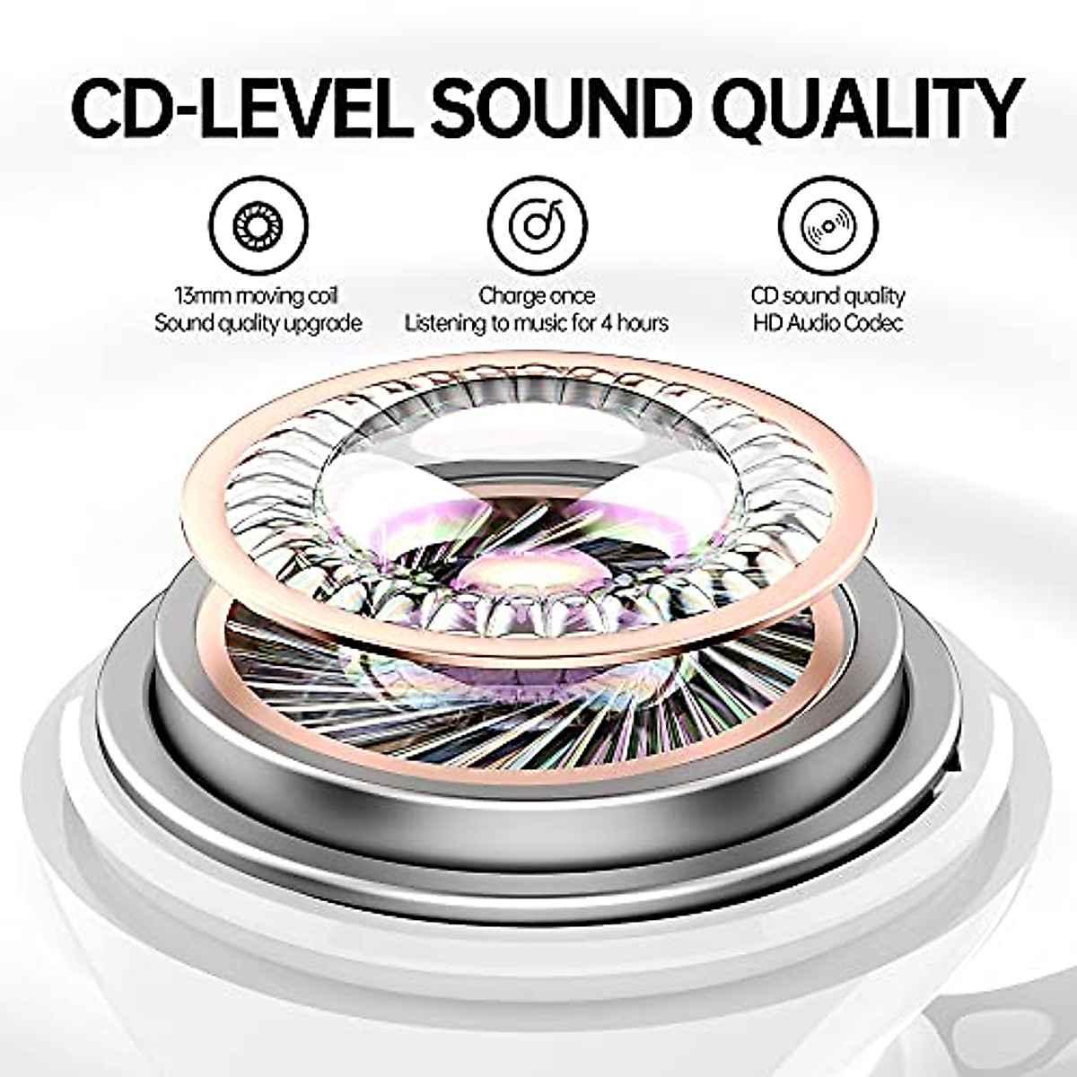 Hrbzo Wireless Earbuds Bluetooth Headphones Stereo Sound Earphones 30H Playtime Wireless Charging Case & Power Display, Touch Control IPX6 Waterproof Stereo Earphones in-Ear Built-in Mic Headset