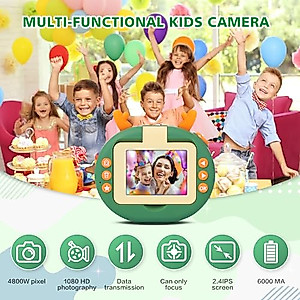 Kids Digital Camera Toddler Camera HD 1080P Video Camera for Kids Age 3-12 Kids Selfie Camera with Flip-Up Monitor Mini Kids Camera with 32GB SD Card Christmas Birthday Gift for Kids Green