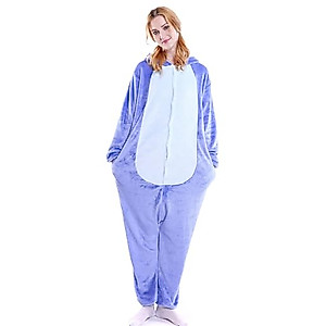 Plustrong Adult Onesie Costume Pajamas Halloween Costumes Animal Onesie Cosplay Sleepwear (Blue Stitch,M)