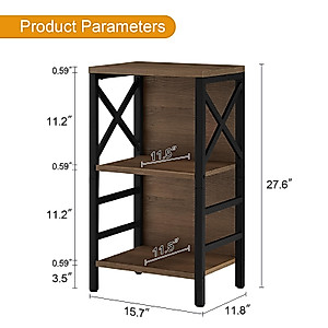 MNEETRUNG Small Bookcase,3 Tier Industrial Short Bookshelf with Metal Frame and Backboard,Rustic Brown Low Bookshelf, Small Office Book Shelf for Small Spaces, Living Room, Bedroom and Home Office