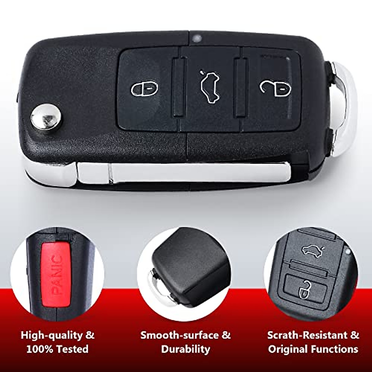 Aichiyu Flip Remote Key Fob HLO 1K0 959 753 P for Volkswagen CC Eos Golf Jetta GTI Rabbit R32 Tiguan 2006 2007 2008 2009 2010 2011 4 Buttons 315Mhz ID48 Chip FCC ID: NBG92596263