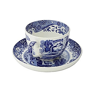 Blue Italian Teacups and Saucers | 7 Oz Cups for Coffee, Tea, and Hot Cocoa | Fine Earthenware | Microwave and Dishwasher Safe | Made in England