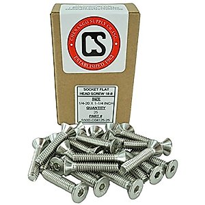 Stainless 1/4-20 x 1-1/4" (1/2" to 3" Available) Socket Flat Head Screws, Full Thread, Hex Drive, Stainless Steel 18-8, Coarse Thread (1/4-20 x 1-1/4")