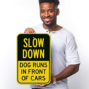 Sigo Signs Dogs at Play Sign, Slow Down Dog Runs in Front of Cars, Large 12x18 3M Reflective (EGP) Heavy .63 Aluminum,Weather/Fade Resistant, Easy Mounting, Indoor/Outdoor Use, Made in USA