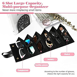 MoKo Sunglasses Organizer with 6 Slots, Foldable Travel Glasses Storage Case Holder Eyewear Display Box, Black