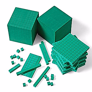 hand2mind Green Foam Base Ten Blocks Complete Set, Place Value Blocks, Counting Cubes for Kids Math, Base 10 Math Manipulatives for Kids, Kindergarten Homeschool Supplies (Set of 1610)