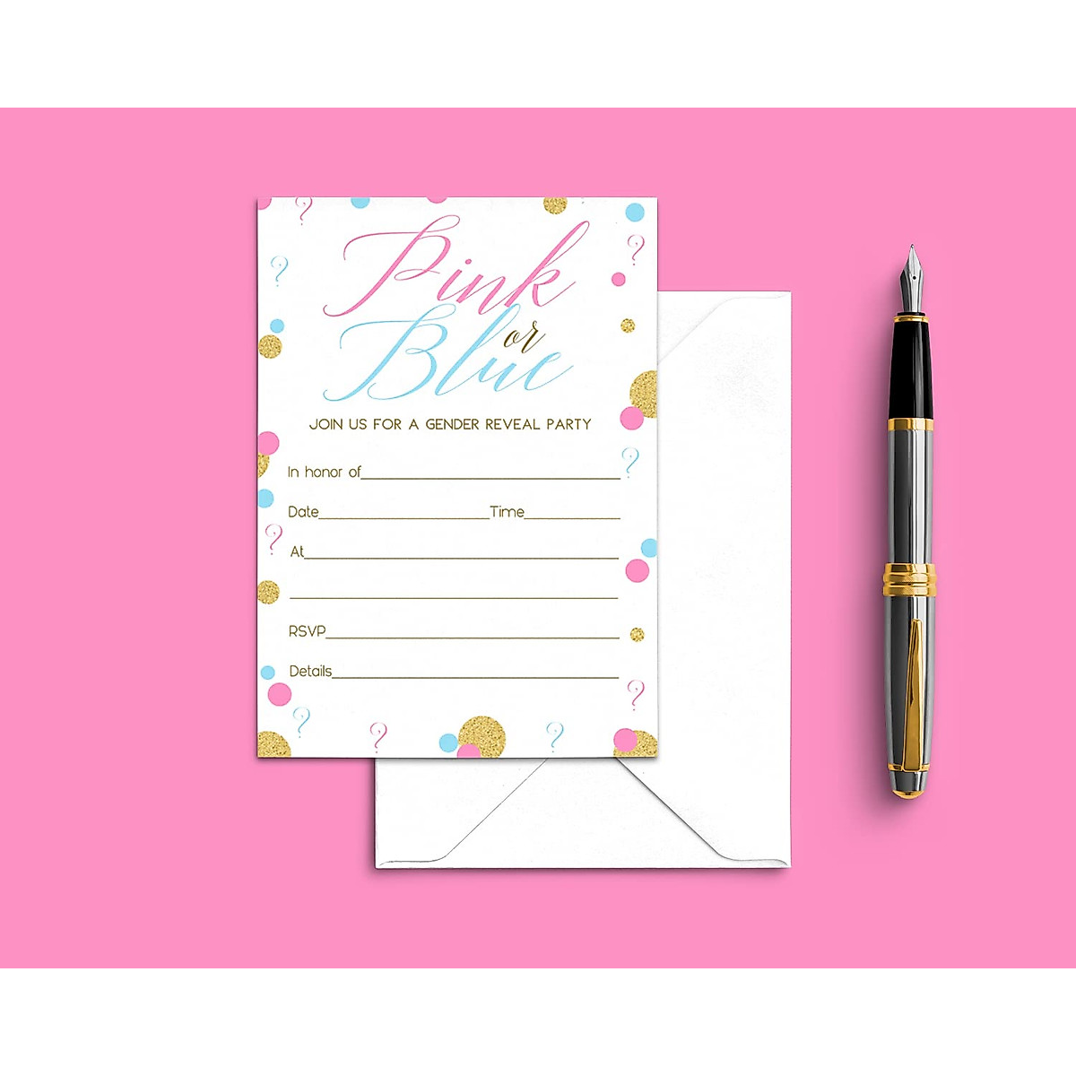 Abstract Gender Reveal Invitations with Envelopes (15 Pack) Blank Invites for Baby Revealing He or She Party – Pink and Blue Theme Boy or Girl – Fill-In Details on Printed Invite Card Set 4x6