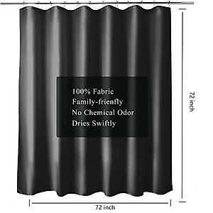 LLSCL Fabric Shower Curtain Liner, Waterproof Hotel Quality, Bathroom Curtains Rust Resistant Grommets, 72 x 72 Machine Washable (Black)