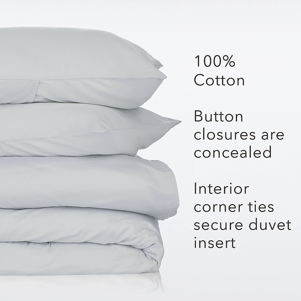 Nate Home by Nate Berkus 300TC 3-Piece Luxe Cotton Sateen Duvet Cover | Ultra Soft, Cool, Bedding Set from mDesign - King Size - 1 Duvet Cover/2 Pillow Shams, Quartz (Light Gray)