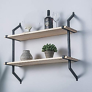 PIBM Stylish Simplicity Shelf Wall Mounted Floating Rack Shelves Iron Art Solid Wood Bookshelf Living Room Background Wall,Layer 2/3,2 Colours,4 Sizes, Black Border , 80x26x104cm