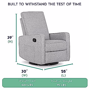 Evolur Skye Swivel Easy Assembly Recliner Chair Gliders, Cobblestone