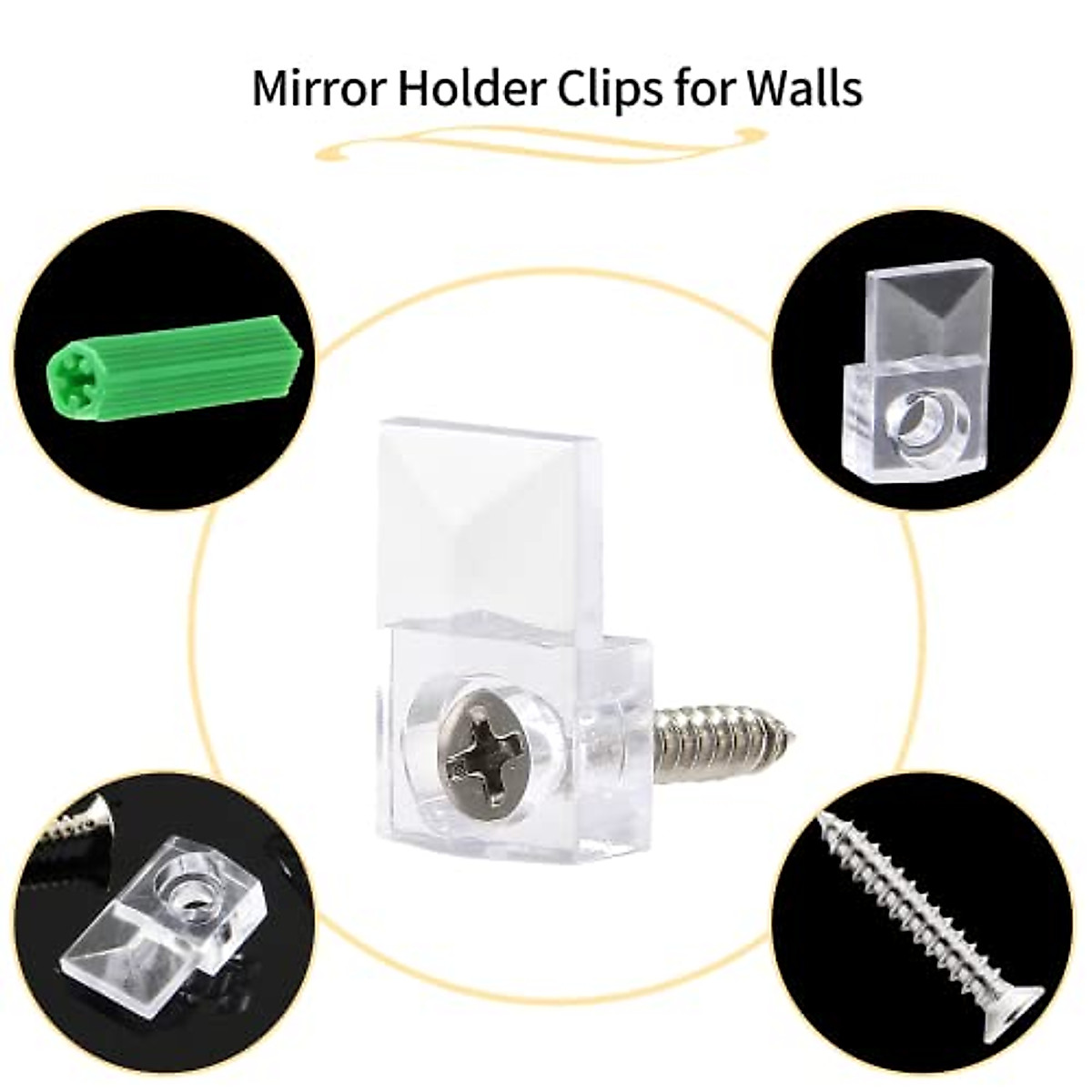 Qjaiune 20 Pack Mirror Holder Clips for Walls, Clear Retainer Clips Cabinet Glass Holder Clip, Wall Mirror Mount Kit Frameless Mirror Hanging Hardware for Vanity Mirror Window Screen (Classic Style)