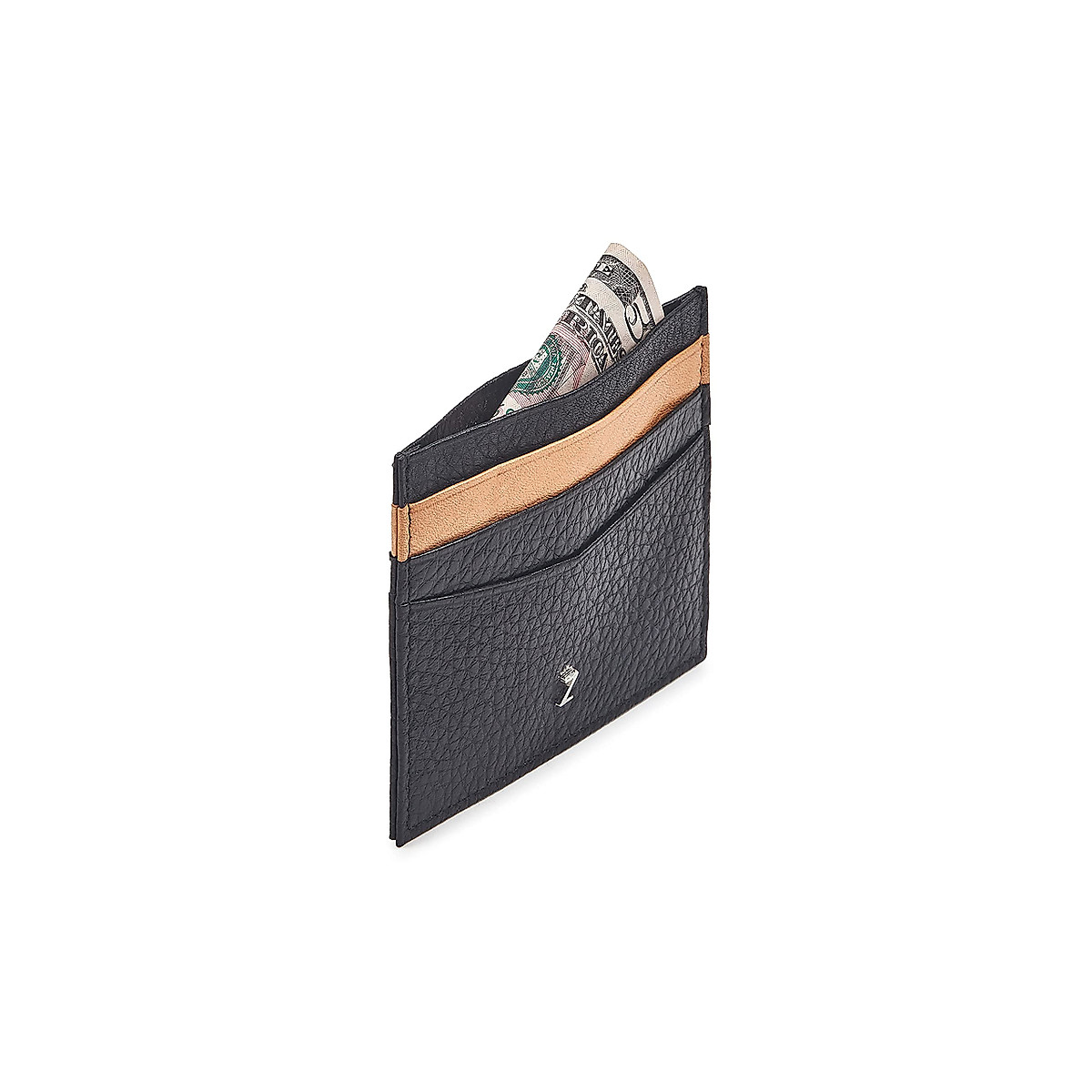 Zinda Genuine Leathers Card Holder Slim Wallet Unisex RFID Protection (Black/Tan)
