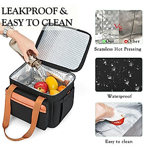 HSHPX Insulated Lunch Box Lunch Cooler Bag for Men: Expandable Large Lunchbox for Picnic Work Office Outdoor - Reusable Double Deck Lunch Tote for Adults Black Brown 15L