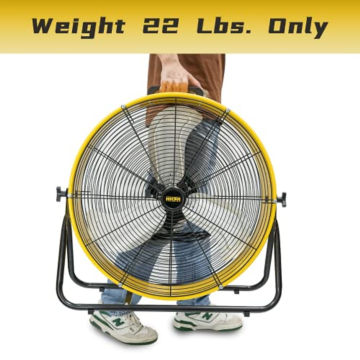 HiCFM 8200 CFM 24 inch Portable High Velocity Drum Fan With Powerful 1/3 HP Motor, Turbo Blade, 3 Speed Low Noise Design and 9ft Power Cord for Air Circulation, Convenience - UL Listed