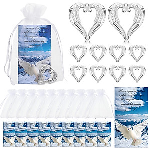 10 Sets Memorial Angel Sign Coins Set Memorial Metal Wing Pocket Token Heart Lucky Angel Charm with Peace Dove Sign Poem Cards White Organza Bags Present for Family Friends