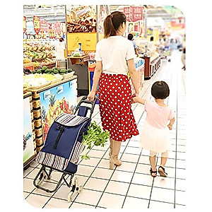 Shopping Trolley on Wheels Upgraded , 2In1 Folding Shopping Cart Max Capacity,Labor Saving for Stair Climbing with Adjustable Bungee Cord, Noiseless 3 Wheels