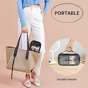 OCHEAL Clear Makeup Bag, Portable Storage Organizer Cosmetic Travel Bag Cute Pouch For Women and Girls Cosmetics Bags with Divider Brush Compartment-Transparent