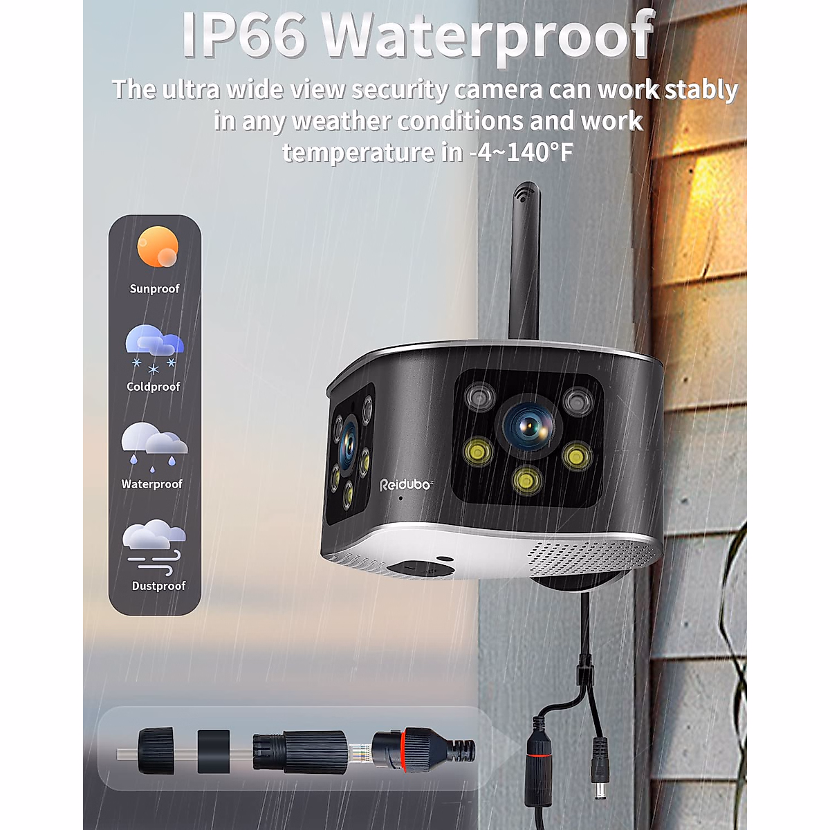 Reidubo 4K WiFi Security Cameras Outdoor with 165° Ultra-Wide Angle, Ultra-HD Dual Lens Cameras for Home Security, Two-Way Talk, Color Night Vision, IP66 Waterproof, Sound & Light Alarm