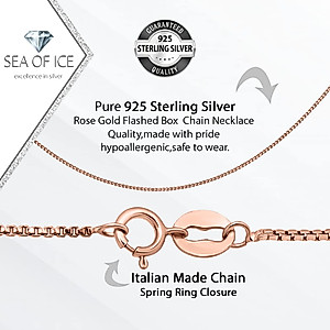 SEA OF ICE Chain Necklace 925 Sterling Silver with Rose Gold Chain & Ring Clasp Closure, Italian Box Necklace Chain Necklace for Women & Men, Rose Gold Necklace, 24"
