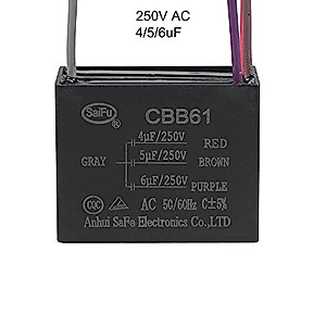 uxcell Ceiling Fan Capacitor CBB61 4/5/6uF 250V AC 4 Wires Metallized Polypropylene Film Capacitor 48x38x26mm for Electric Fan Pump Motor Generator