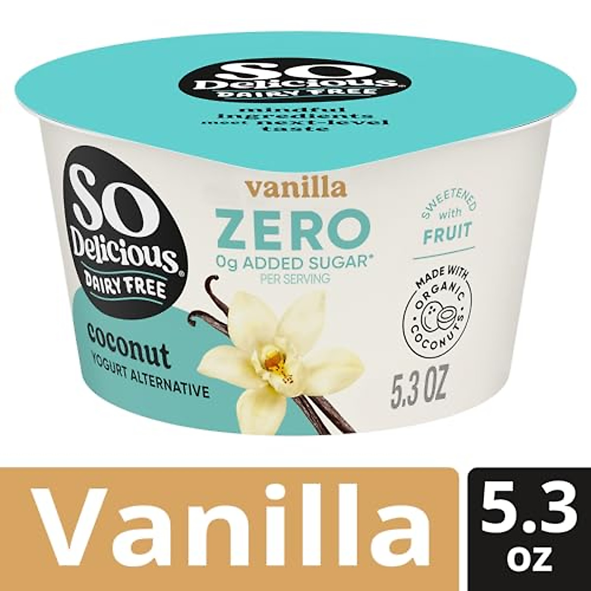 So Delicious Dairy Free Coconut Milk Yogurt Alternative, 0g Added Sugar Vanilla, Vegan, Gluten Free, Non-GMO, Creamy Plant Based Vanilla Yogurt Alternative, 5.3 Oz Container