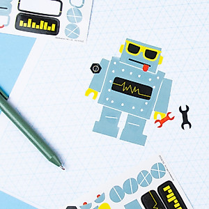 Serabeena Make Your Own Stickers - Robot Stickers for Kids - Robot Birthday Party Decorations - Stickers for Toddlers - Robot Party Favors - Over 700 Kid Friendly Stickers - 24 Sheets, 6.5" x 4.5"