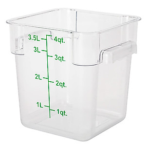 Restaurantware Met Lux 4 Quart Brine Bucket, 1 Square Marinating Container - With Volume Markers, Built-In Handles, Clear & Green Plastic Dough Rising Bucket, Freezer-Safe, Lids Sold Separately