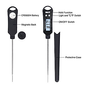 BlueSwan Meat Thermometer, Digital Instant Read Kitchen Food Thermometer, IP66 Waterproof 5.1" Long Probe Thermometer for Cooking, Grilling, Candy, Oil, Milk