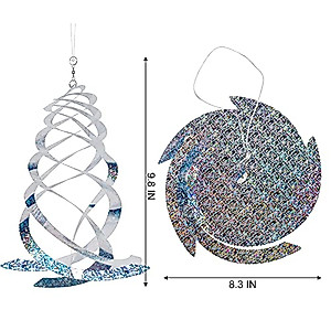 Hausse 6 Pack Bird Repellent Spiral Reflectors Silver Mylar Spinner, Hanging Reflective Bird Deterrent Device, Garden Decorative Scare Birds Away, Like Woodpeckers, Pigeons and Geese