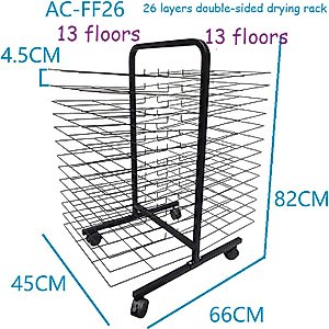 Drying & Print Racks，Back-to-Back 13-Shelf Mobile Drying Rack with 26 Wire Shelves for Mobile Classrooms Art Studios and Home Use