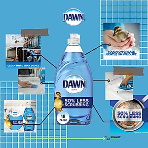 Ultra Dawn Liquid Dishwashing Soap (original scent 18 fl oz) includes SchmiidtEmpire Sticker + Cleaning Sponge (Pack of 3)