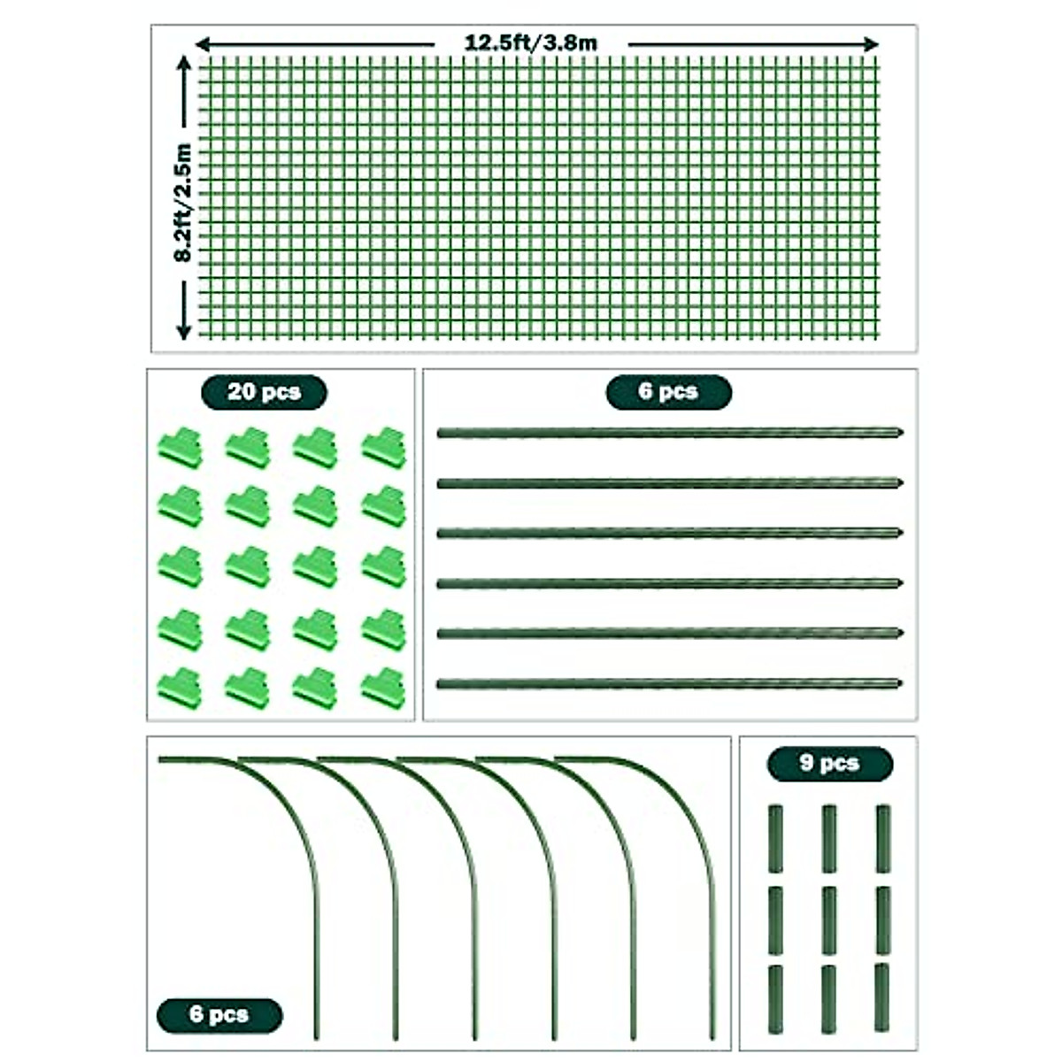 Fuuner 8.2ft×12.5ft Greenhouse Plastic, with 3 Sets Greenhouse Hoops for Plant Cover Support, Arched Steel Frame Hoops with Thickened Plastic Coated for DIY Garden Grow Tunnel