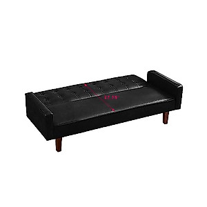 Eafurn 74.41" Faxu Leather Upholstered Futon Sofa Bed, Deep Button Tufted Convertible Folding Sleeper Couches with Solid Wood Legs, 3 Seater Comfy Soft Sofa & Couches for Living Room Office, Black PU