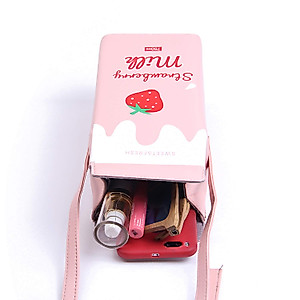 LUI SUI Fruits Banana Strawberry Milk Box Cross Body Purse Bag Women Phone Wallet Shoulder Bags