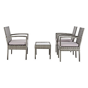Safavieh PAT7507B Collection Bassey Grey 4-Piece Outdoor Living Patio Set