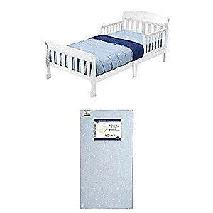 Delta Children Canton Toddler Bed, White with Serta Perfect Start Crib and Toddler Mattress