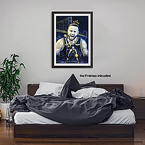 Stephen Curry Poster Wall Art, Golden State Warriors Canvas Decor, Curry Basketball Sports Wall Art, Steph Curry Motivation Inspiration Poster for Office Man Cave Boys Room Decor, 16''x24''-No Frame