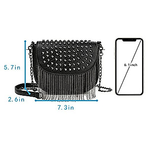 Hoce Leather Rivet Crossbody Purse Small Studded Chain Bag for Women Girls Black A