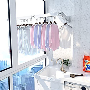 Kelisiting Retractable Clothes Drying Rack-3 Fold White Laundry Drying Rack,Wall Mounted Clothes Hanger,Space Saver,Foldable Durable,for Balcony,Laundry,Bathroom,Patio,Apartment,Dormitory