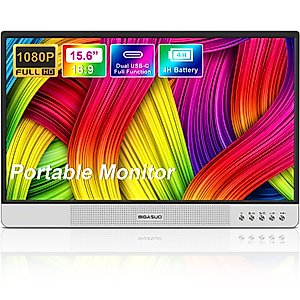 BIGASUO Portable Monitor, 15.6 FHD HDR 1080P Portable Laptop Monitor, Built-in 6000mAh Rechargeable Battery, Dual Spearker for Laptop PC/MacBook/Phone Xbox Switch PS4 PS5- Gift for Family and Friends