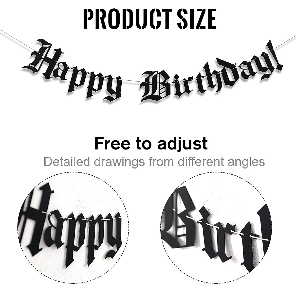 Gothic Letter Happy Birthday Banner - Old English Birthday Banner - Funeral Birthday Banner for 20th 30th 40th Birthday (Happy Birthday)